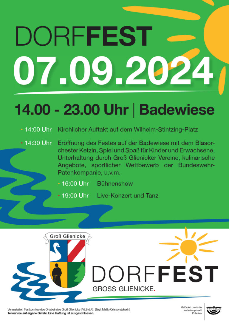 Dorffest 2024: 07.09. auf der Badewiese – Groß Glienicke